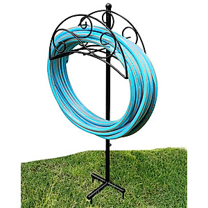 Uuuda Garden Water Hose Holder Detachable Metal Hose Rack Stand Heavy Duty Hose Storage Hanger Organizer for Outside,Black