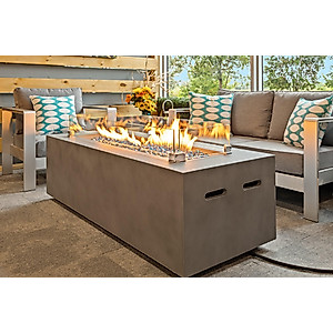 60" Rectangular Modern Concrete Fire Pit Table w/Glass Guard and Crystals (Gray)