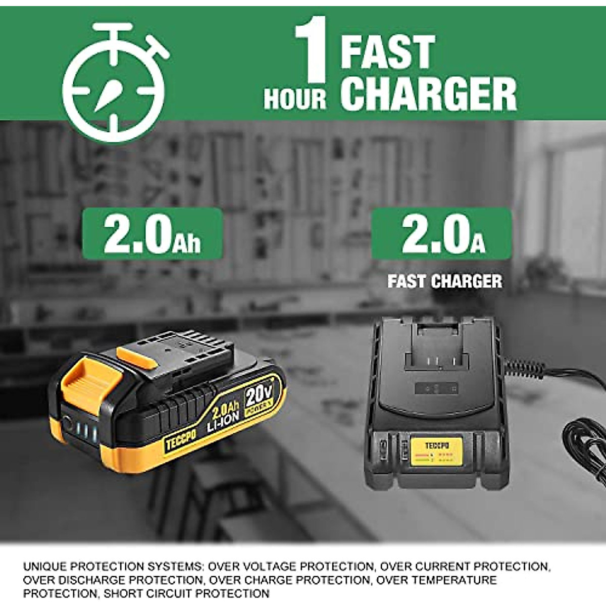 TECCPO Power Drill, Cordless Drill with Battery and Charger(2000mAh), 530 In-lbs, 24+1 Torque Setting, 0-1700RPM Variable Speed, 33pcs Accessories Drill Set, Drill with 1/2" Metal Keyless Chuck