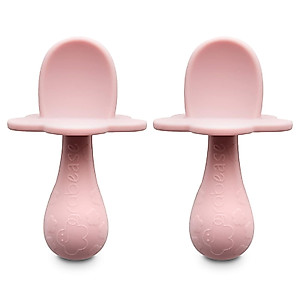 Grabease Baby Silicone Spoon Set for Baby-Led Weaning & First Stage Self-Feeding: Soft, Safe 100% Food-Grade Silicone, Safe for Dishwasher, No BPA/PVC/Latex/Phthalates, Set of 2 Blush Spoons