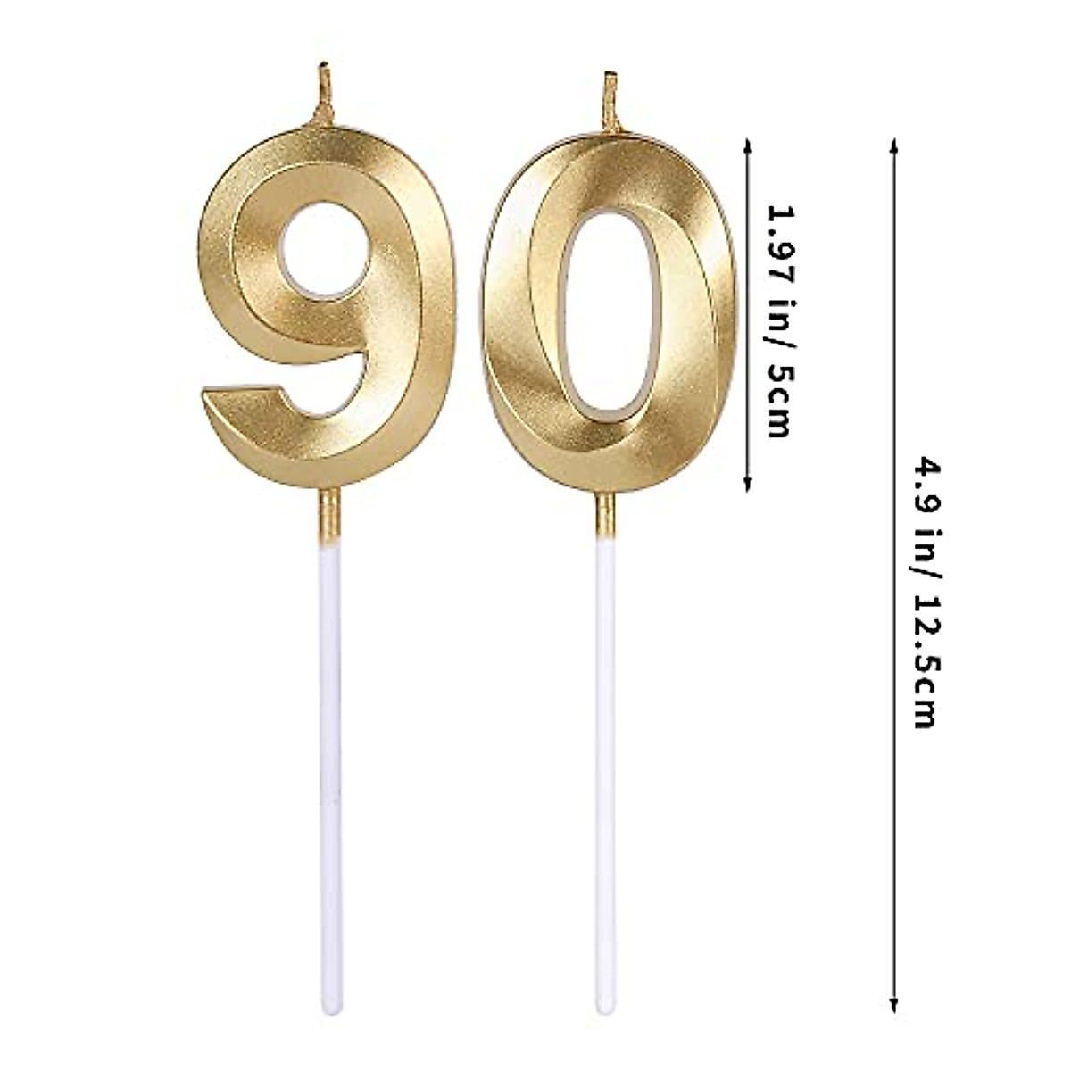 Gold 90th Birthday Candles for Cakes, Number 90 9 Glitter Candle Cake Topper for Party Anniversary Wedding Celebration Decoration