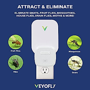 VEYOFLY Fly Trap, Plug in Flying Insect Trap, Fruit Fly Traps for Indoors- Safer Home Indoor- Bug Light Indoor Plug in- Mosquito Trap, Fruit Fly Killer, Gnat Trap, Flea Trap- (1 Device+3 Glue Boards)