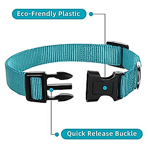 VIWIK Dog Collar with Safety Locking Buckle, Adjustable Durable Pet Collars for Small Medium Dogs, Heavy Duty Basic Collar Nylon Pet Collar, Teal-M