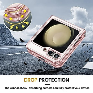 VEGO for Z Flip 5 Case, Ultra Slim Clear Case with Screen Protector, TPU Anti-Drop, Wear-Resistant, Spray Paint Bumper Cover Case for Samsung Flip 5 5G - Pink