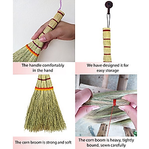 Small Corn Wisk Brush Broom 11 Inch Flagged Indoor Heavy Duty Multi Surface Hard & Soft Floor Home Office Cleaning Tool Supplies 100% Handmade for Household Sweeping Indoor Outdoor (Random 2)