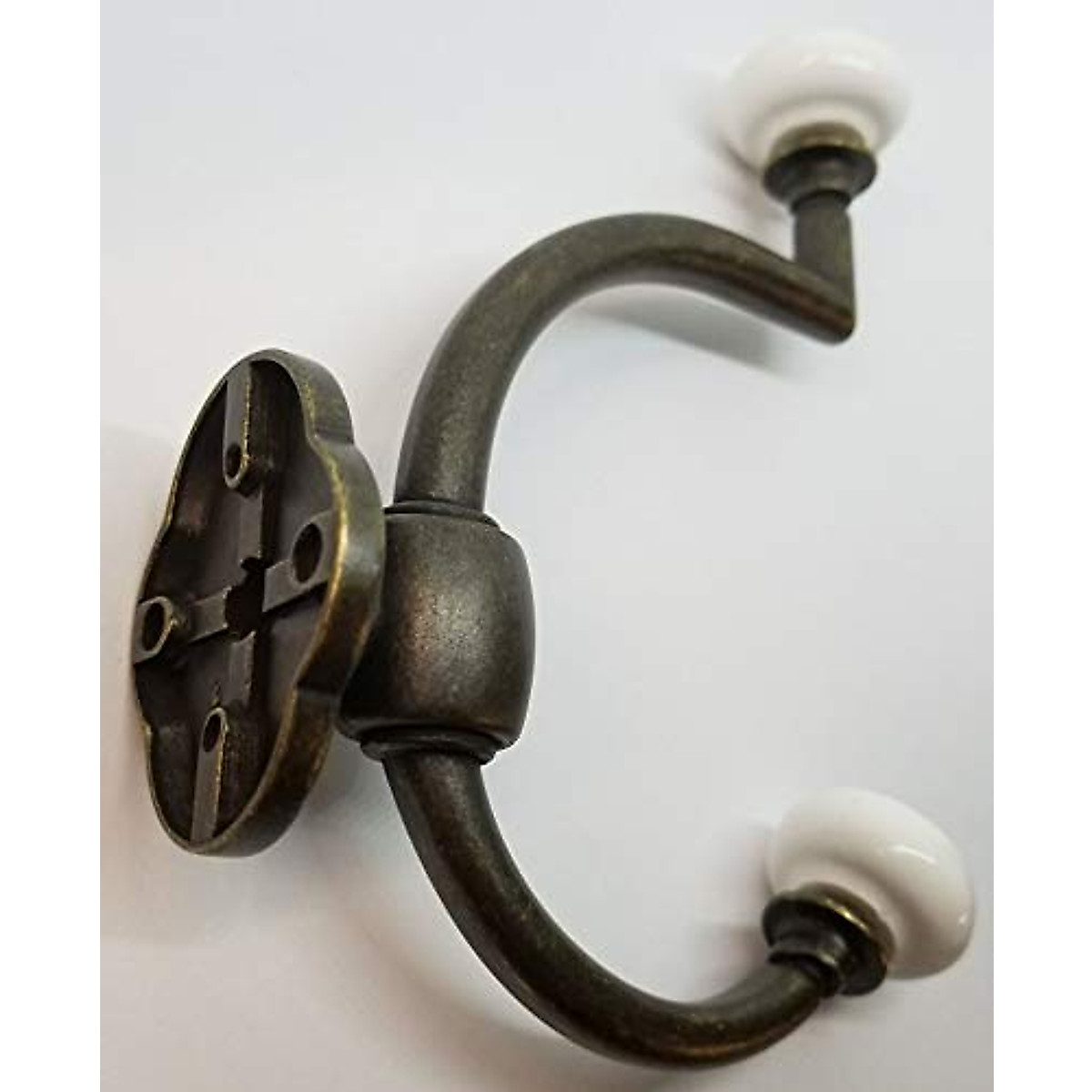 Double Front Mount Coat Hook Porcelain Knobs Old Classic Vintage Rack hat Jacket Retro (Antique Brass)