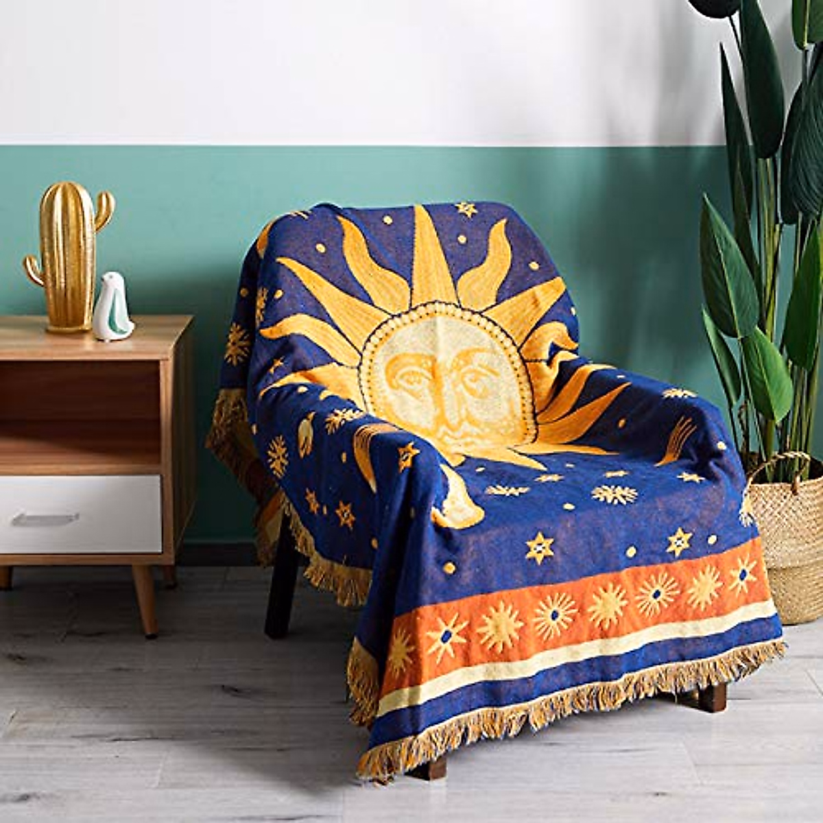 Boho Throw Blanket for Couch, Soft Woven Cotton Jacquard Tassels Throw Blankets for Bed Bohemian Couch Sofa Chair Slipcover Bedspreads Knitted Rug Bed Couch Protector Case for Home Office Decor