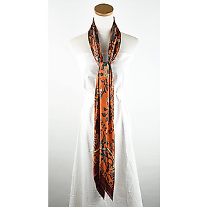 corciova Large Lightweight Women Square Designer Silk Scarf Shawl Pashmina Wrap 53 x 53 Safety Orange Burgundy Florals