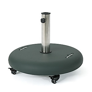 Christopher Knight Home Hayward Outdoor Concrete Circular 80lb Umbrella Base with Stainless Steel Pole Handle, Green