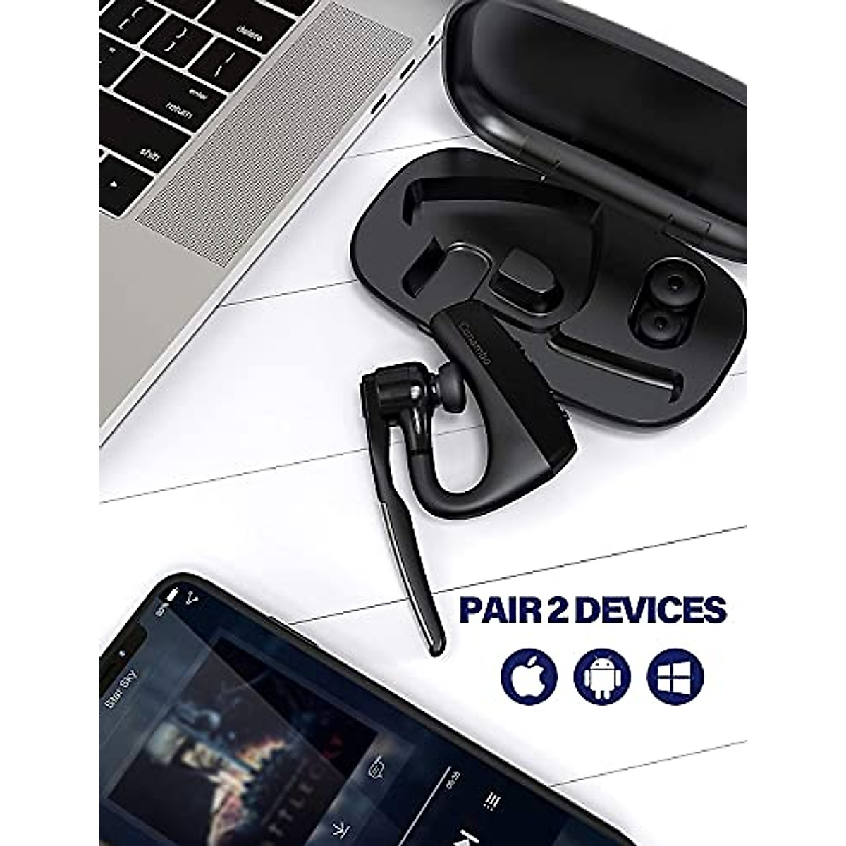 Bluetooth Headset V5.1, Pro Noise Cancelling Bluetooth Earpiece CVC8.0 Dual Mic Hands Free Comfortable Earbud 240 Hrs Standby Time for Cell Phone iPhone Business/Workout/Driving