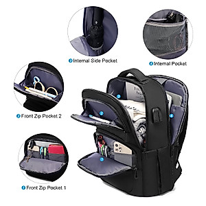 LOVEVOOK Laptop Backpack for Women, Anti-Theft Travel Backpacks Purse with Lock, Work Business Computer Bag with USB Port, Casual Hiking Daybag College School BookBag，15.6Inch Black