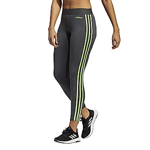 adidas Female Essentials 3-Stripes Tights, Dark Grey/Signal Green,XS