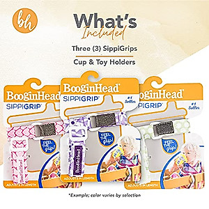 BooginHead SippiGrip Sippy Cup Strap & Baby Bottle Holder 3-Pack, Pink, Green, and Purple