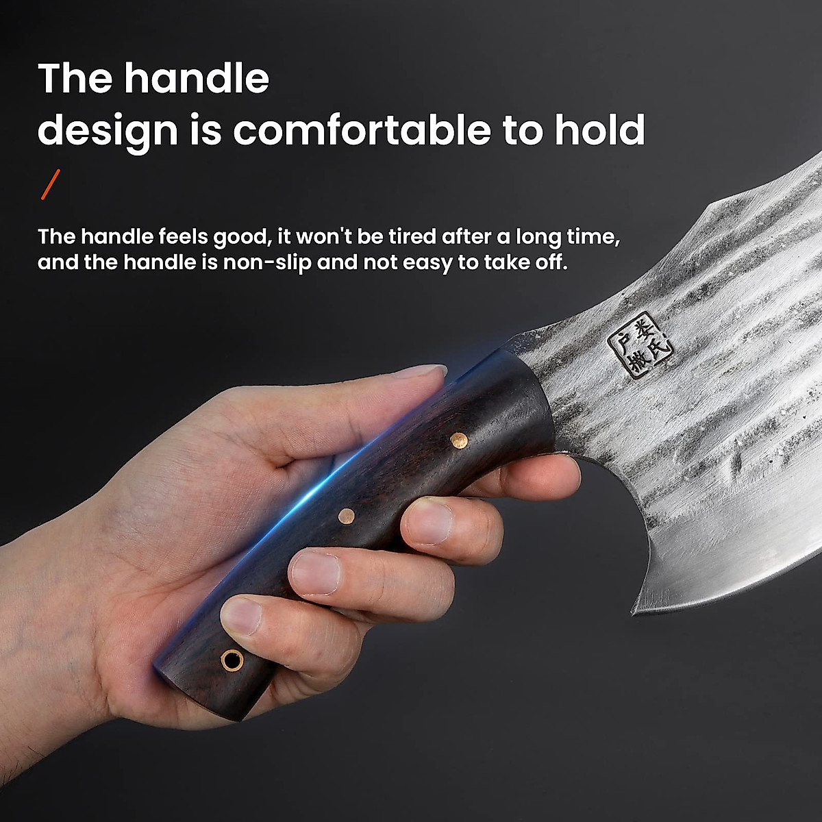 Chinese-Husa Hand-Forged Cleaver Butcher Chef-Knife - High Carbon Stainless Steel HRC62 - Knife for Pro Chef, Home, Restaurant, Outdoors