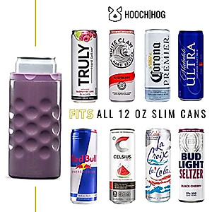 Hooch|Hog Slim Can Cooler – Insulated Stainless Steel Can Cooler for 12oz Slim Cans Including White Claw (Purple Glitter)