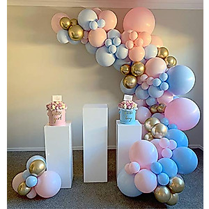 DIY 135PCS Gender Reveal Balloon Garland kits Chrome Metallic Latex Balloons 18/10/5inch Pearl Balloons for Birthday Party Celebration Wedding Gender Reveal He or She Boy or Girl (Pink Blue Gold)