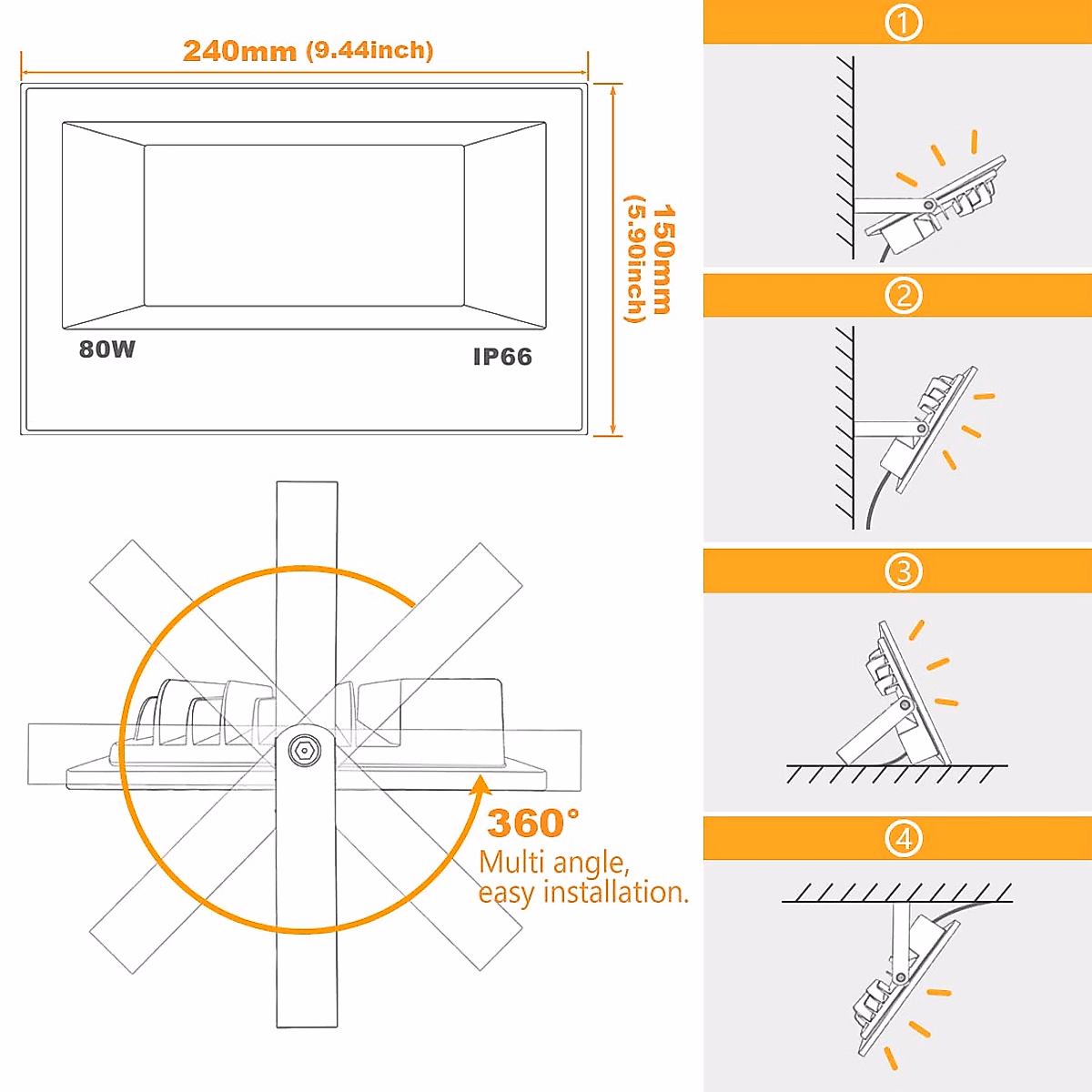LED Flood Light Outdoor 800W Equivalent 8000LM RGB Landscape Light Controlled by BRmesh APP , No Remote, DIY Scenes - Timing - 5700K Daylight White - Color Changing Uplight, IP66 US Plug MELPO(4 Pack)