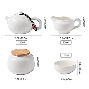 Lyty Chinese Tea Pot Cup Set with Tray Infuser - Travel Ceramic Tea set Porcelain Teapot, Portable All in One Gift Bag for Outdoor Picnic Business Hotel (White)