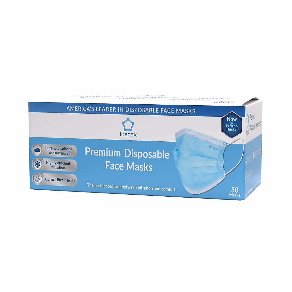 Litepak 2000pcs Premium Disposable Face Mask SOFT 3ply Nose Wire - Blue