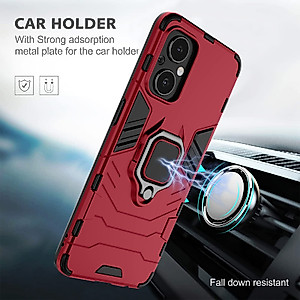 Lokyoo for Oneplus Nord N20 5G Case with Tempered Glass Screen Protector [2pcs], 1+ Nord N20 5G, Full Protective Case with Metal Ring Magnetic Support Kickstand for Oneplus Nord N20 Red
