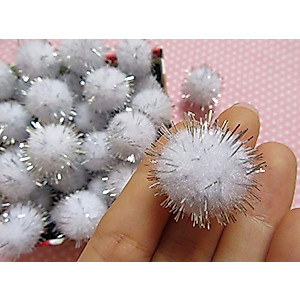 YYCRAFT 200pcs Glitter Tinsel Pom Poms Sparkle Balls for DIY Craft/Party Decoration/Cat Toys(20mm,White/Silver)