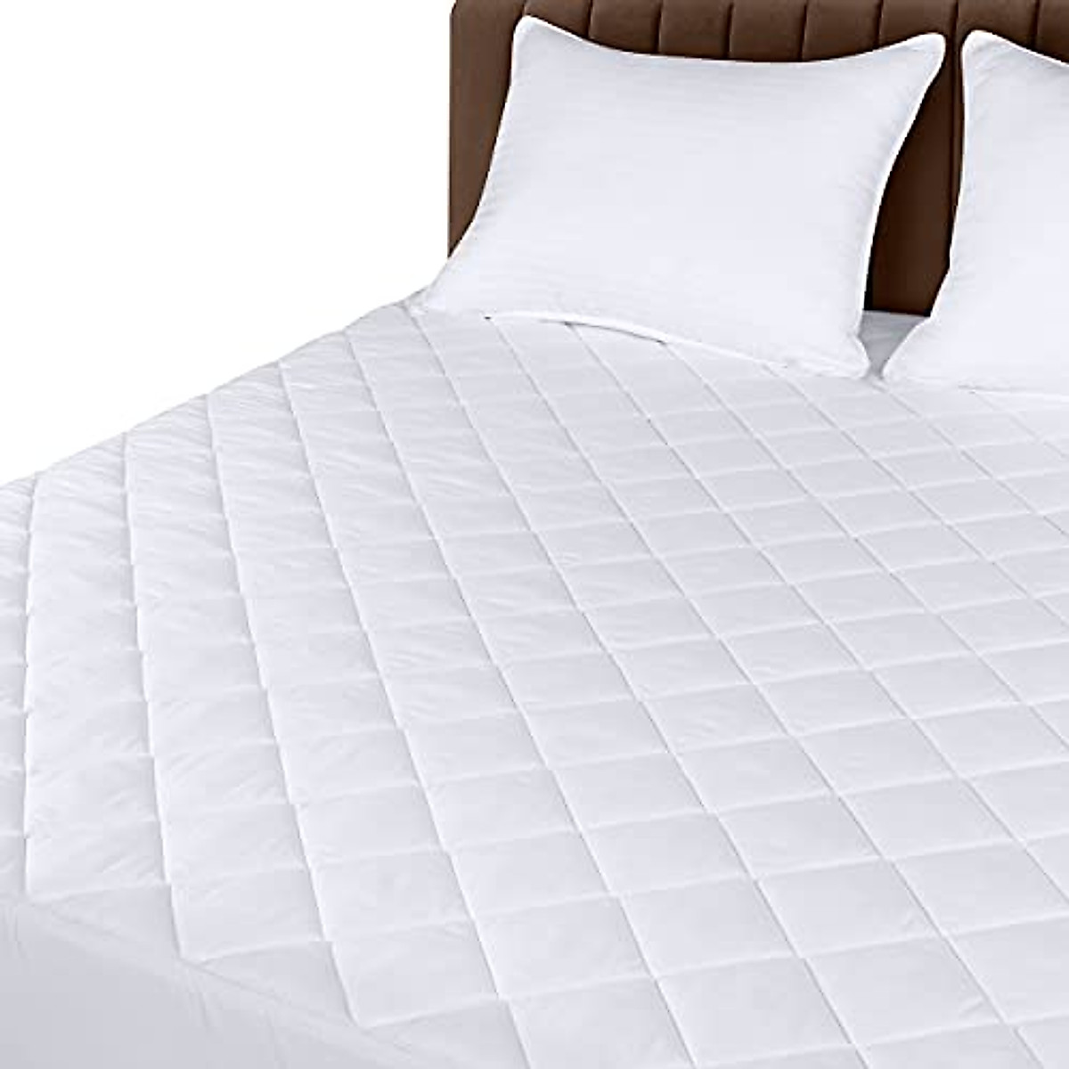 Utopia Bedding Fitted Sheet Queen Grey with Mattress Pad Quilted Fitted White (Pack of 2)