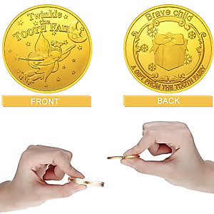 Tooth Fairy Gold Coins for Kids Boys Girls Lost Teeth Reward Commemorative Coin Tooth Fairy Golden Coin with Plastic Case No Fading Tooth Fairy Commemorative Coin for Lost Tooth Kids (10 Pieces)