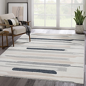 Abani Rugs Cream and Gray 8 ft. x 10 ft.(7'9"x10'2") Contemporary Neutral Paint line Area Rug. Superior Turkish Stain Resistant Area Rug