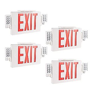 Gruenlich LED Combo Emergency EXIT Sign with 2 Adjustable Head Lights and Double Face, Back Up Batteries- US Standard Red Letter Emergency Exit Lighting, UL 924 Qualified, 120-277 Voltage, 4-Pack