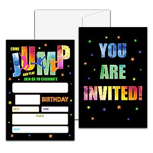 Trampoline Birthday Party Invitation, Bounce House, Jump Zone Fill-In Invites For Men & Women, 20 Invitations With Envelopes(4" X 6")，Personalized Adults Party Favors Decorations And Supplies-20