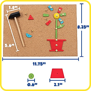 READY 2 LEARN Tack A Tile - Wooden Hammer Toy for Kids Aged 4 and up - 100 Shapes - Big Corkboard - Kid-Friendly Tacks - Foster Imagination, Fine Motor Skills and Reasoning