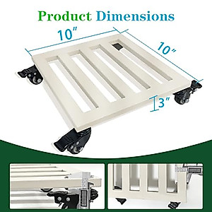 Hiflora Plant Caddy with Wheels 10 Inch Heavy Duty Plant Dolly Rolling Stand with 4 360° Lockable Casters Plant Stands for Outdoor Plants, White