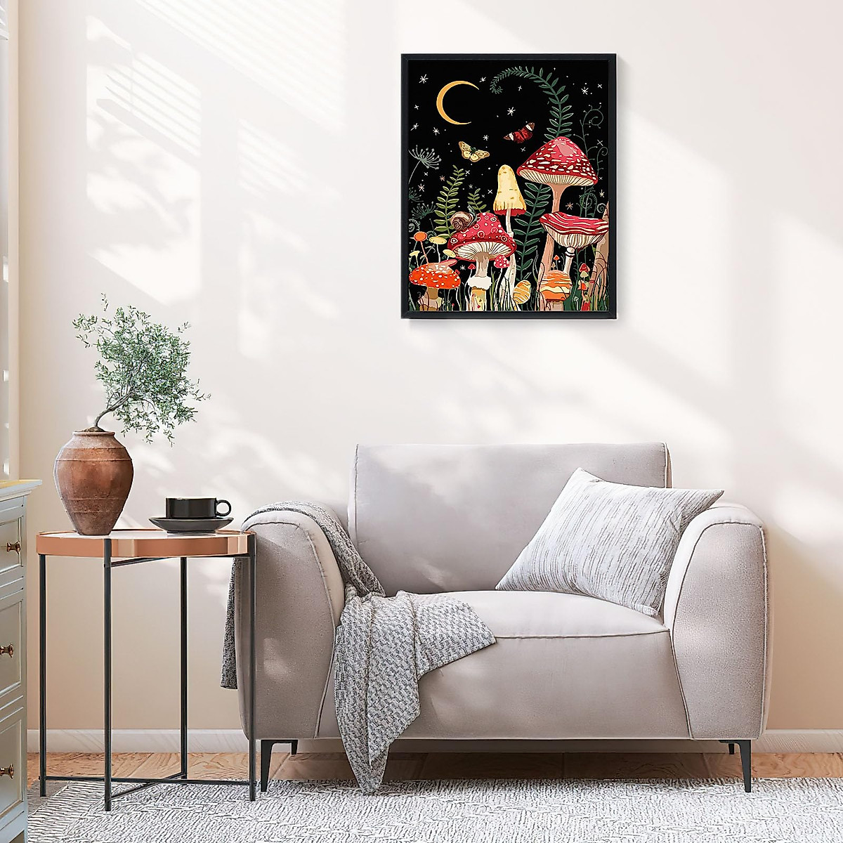 Ginkko Paint by Numbers for Adults Beginner & Kids Ages 8-12 with Wooden Frame Easy Acrylic on Canvas 9x12 inch with Paints and Brushes, Moon Mushroom Forest Butterfly(Include Framed)