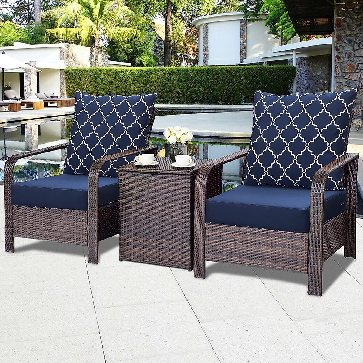 ANONER Outdoor Cushions Set for Patio Furniture 24x24x5 Replacement Deep Seat Patio Chair Cushions with Reversible Cover, Navy Blue