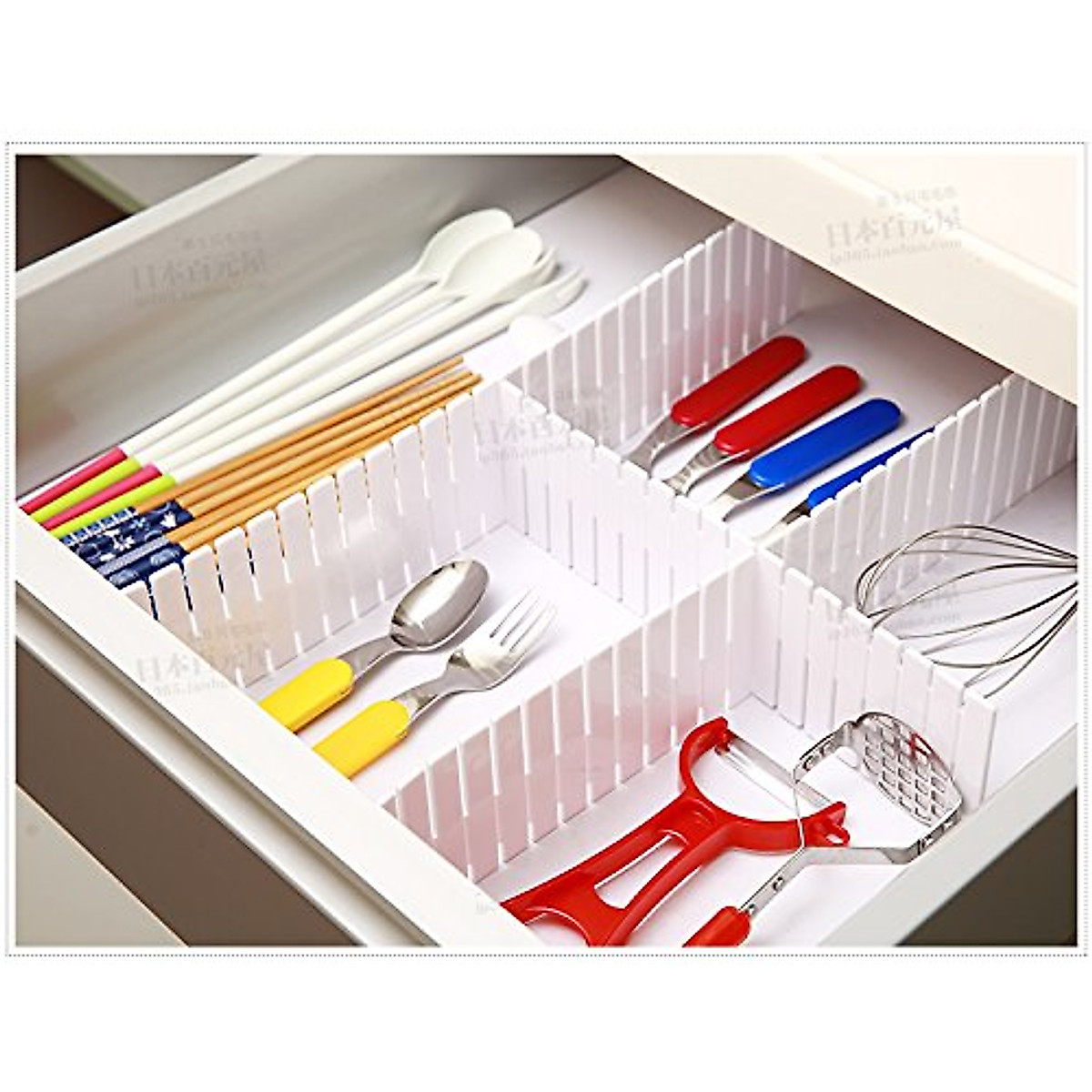 Duroetui Adjustable Plastic Drawer Closet Grid Divider Tidy Organizer Container Home Storage (45cm X 10cm ( 18" X 4" ), White)