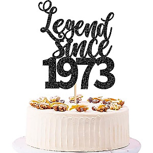 1 PCS Legend Since 1973 Cake Topper 50th Birthday Cake Pick Fifty Hello 50 Funny 50 and Fabulous Cake Decoration for 50th Wedding Anniversary Birthday Party Cake Decorations Supplies Black