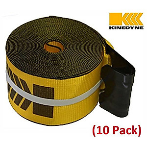 Mytee Products Kinedyne Winch Straps 4" x 30' Gold Heavy Duty Tie Down w/Flat Hooks WLL# 5400 lbs | 4 Inch Cargo Control for Flatbed Truck Utility Trailer (10 Pack)