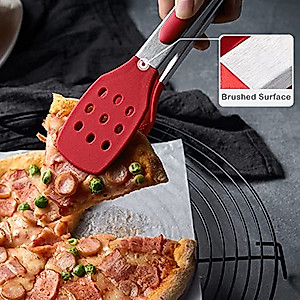 DAILY KISN 9 Inch Kitchen Tongs, Cooking Tongs with Slotted Silicone Tips and Stainless Steel Handle, Non Stick Heat Resistant Tongs for Cooking, Buffet, Salad Serving (9", Red)