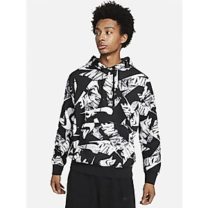 Nike Men's Essentials+ Allover Print Fleece Hoodie Black/White Medium