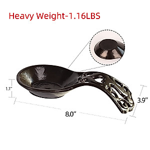 MINLUFUL Cast Iron Spoon Rest Holder, Heat Resistant Metal Spoon Rest Holder for Stove Top and Countertop Use as Spatula and Fork Rest while Cooking, Coffee Gold