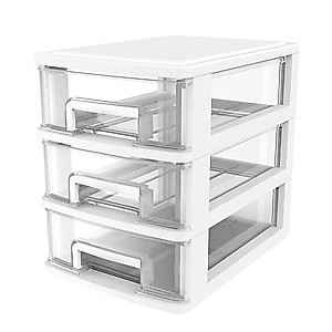 STOBAZA 3 Tier Drawer Plastic Stackable Storage Drawer Bins, Cosmetics Jewelry Storage Box, Small Drawer-type Desk Storage Organizer Boxes, Plastic Stackable Drawers for Home, Office, Desktop