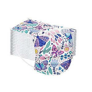 Disposable Face Masks, Yassk 3 Layer Butterfly Printed Face Masks with Elastic Ear Loop, Breathable Masks-Dust Air Pollution Protection for Adults (Butterfly-C)