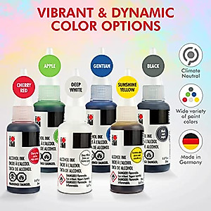 Marabu Alcohol Ink for Epoxy Resin - 6 Primary Colors Alcohol Ink Set - Vibrant and Versatile Alcohol Inks for Resin Art, Tumblers, Alcohol Paint Paper, Resin Dye - 20ml Inks