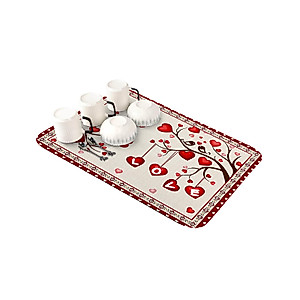 Valentines Day Dish Drying Mat for Kitchen Counter, Super Absorbent Quick Dry Coffee Bar Mat Pad Thin Diatomaceous Sink Mat Non Slip Dish Drainer Mat 12''x16'' Romantic Love Heart Tree Red