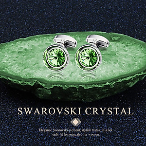 HAWSON Cufflinks for Men-Fashion Silver Color with Green Swarovski Crystal Men French Shirt Cufflinks for Regular Weeding Business