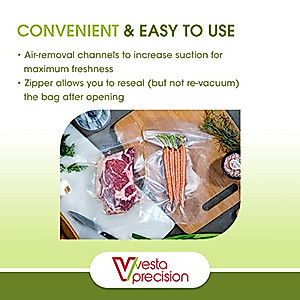 Vesta Precision Zipper Vacuum Seal Bags Pack | Clear and Embossed | 75 Quart (8x12 inch) and 50 Gallon (11x16 inch) Vacuum Bags | Great for Food Storage and Sous Vide