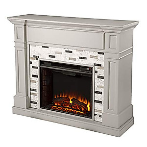 SEI Furniture Birkover Electric Fireplace with Multicolor Marble Surround, Gray