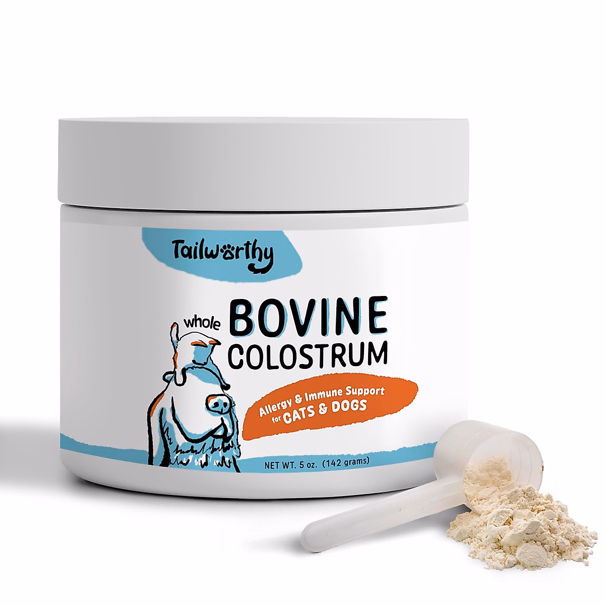 Tailworthy 100% Bovine Colostrum for Dogs & Cats, Allergy and Immune Support, 60 Servings, Non-GMO, Gluten Free for More Energy, Wellness, and Healthier Digestion
