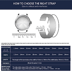 BINLUN Stainless Steel Watch Bands 12mm-24mm Universal Metal Replacement Watch Straps SmartWatch Bracelets Links Straight & Curved Ends Men Women 6 Colors(Silver,12mm)