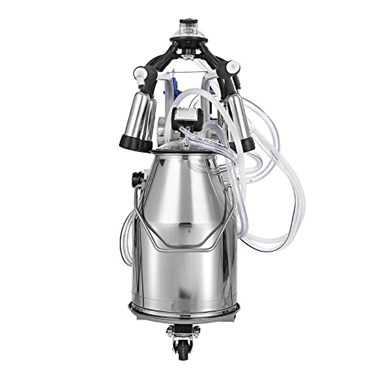 VEVOR Electric Cow Milking Machine, 6.6 Gal / 25 L 304 Stainless Steel Bucket, Automatic Pulsation Vacuum Milker, Portable Milker with Food-Grade Silicone Cups and Tubes, Adjustable Pressure